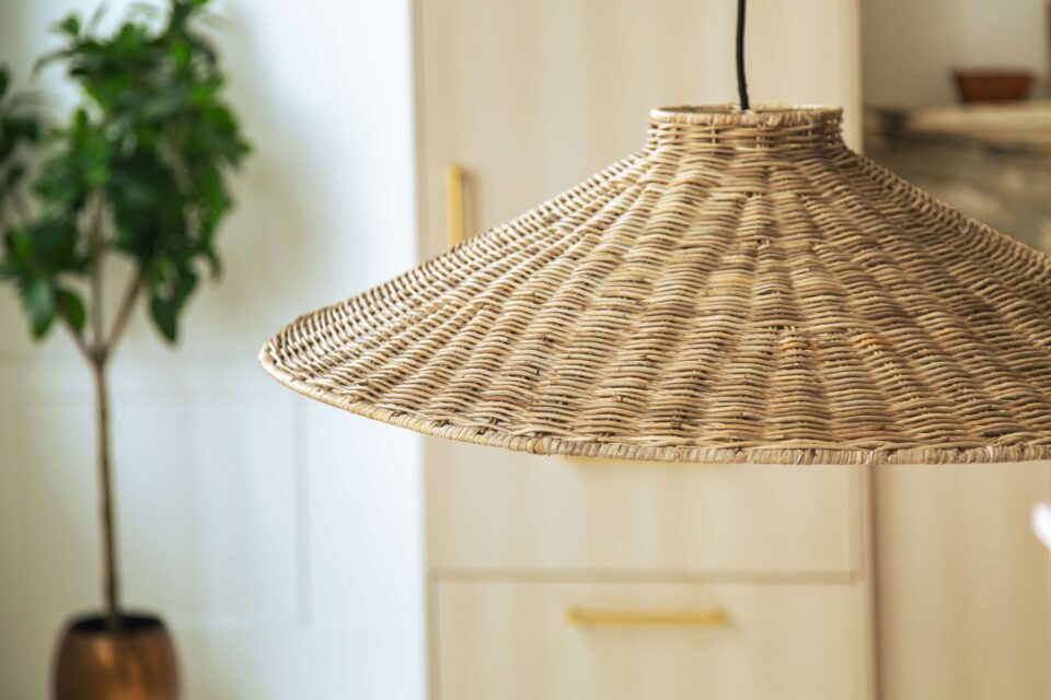 SHALLOW RATTAN PENDANT LAMP GREY RATTAN | Bacon Basketware Limited
